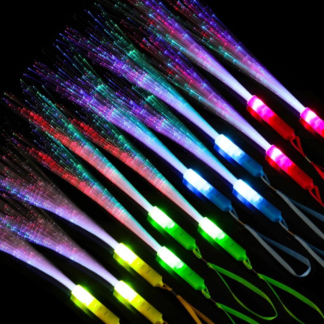 Glowing Fiber Optic Wands, 12-Count Light-up Sticks, Multicolor Flash ...