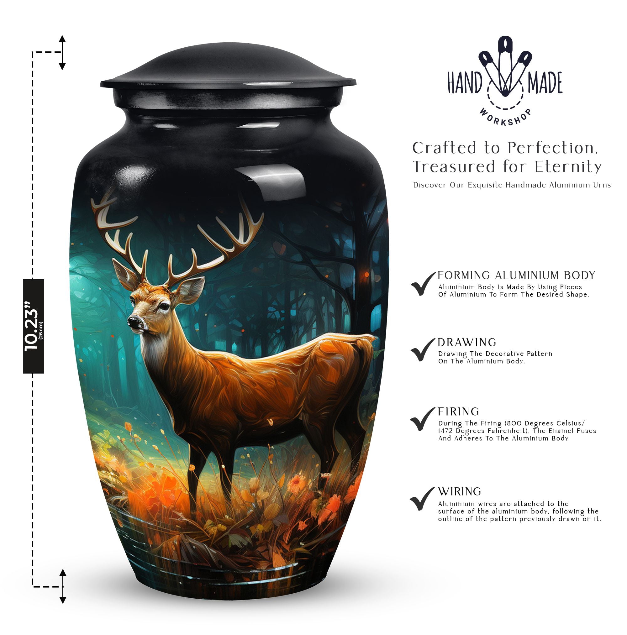 Glowing Forest Deer Urn - Large Cremation - 10-Inch Urn For Men ...
