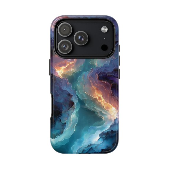 Glowing Galaxy Teal Purple Marble Flow Cosmic Swirl Phone Case with ...