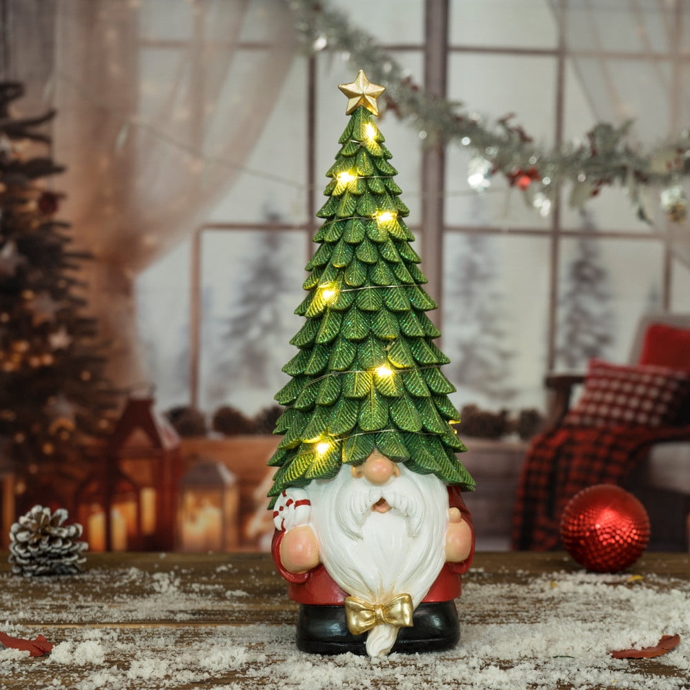 Glowing Gnome Christmas Tree Decor Lighted, LED Holiday Tabletop ...