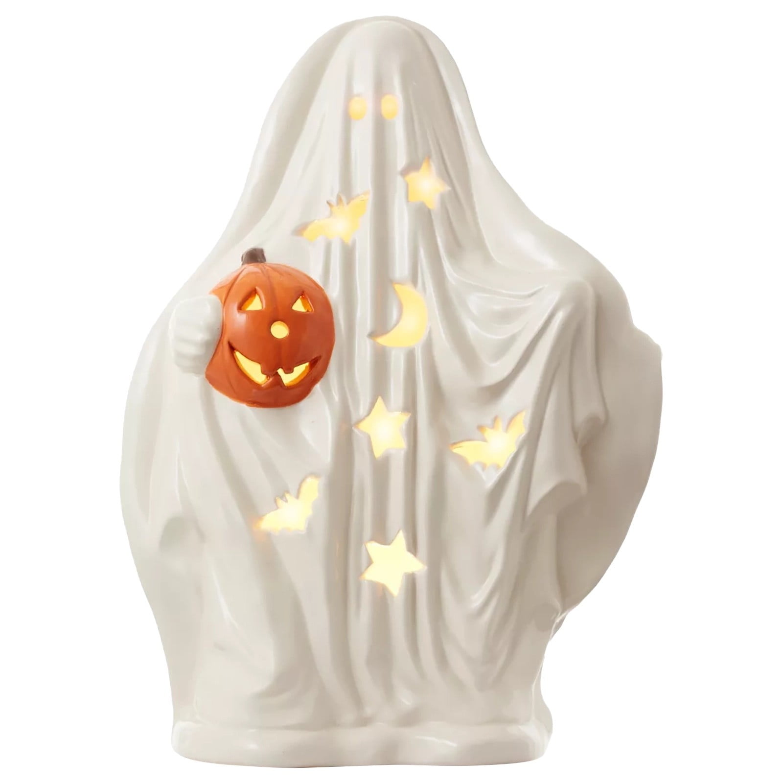 Glowing Halloween Ghost Statue - Resin LED Ghost Figurine with Jack-O ...