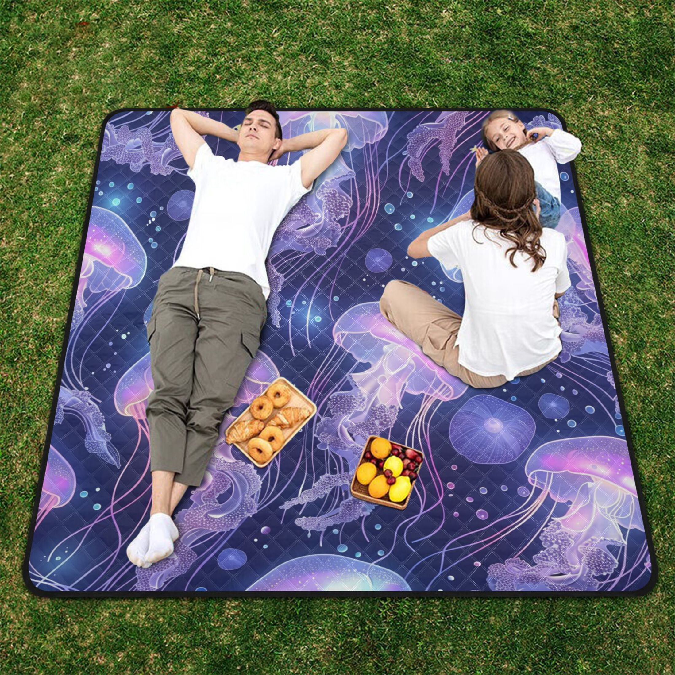 Glowing Jellyfish Bubbles Beach Blanket Outdoor Picnic Blanket 78"x 78 ...
