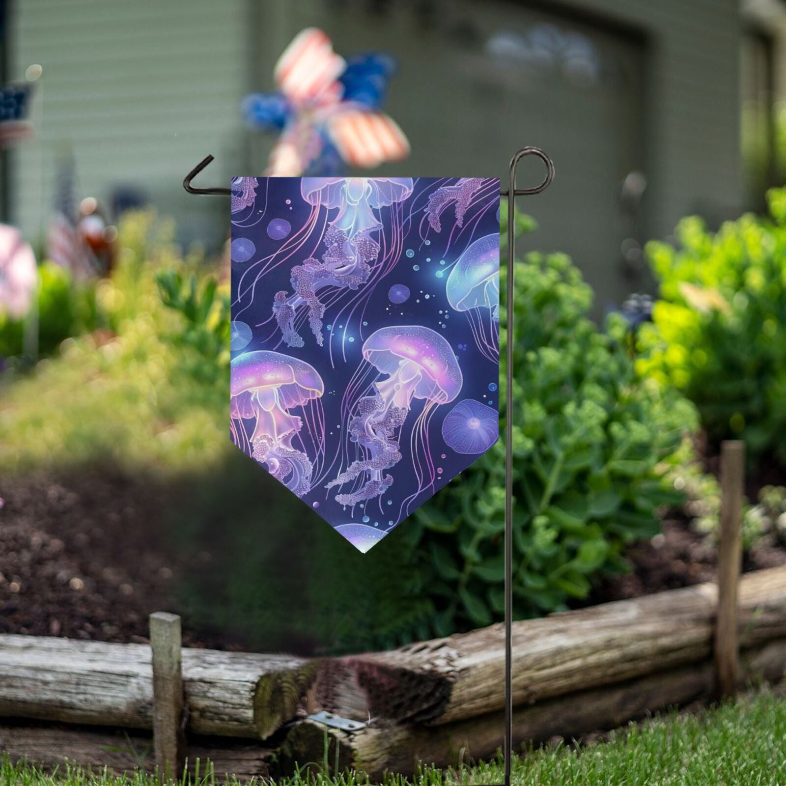 Glowing Jellyfish Bubbles Garden Flag 18" x 12.5" Double Sided Yard Lawn Outdoor Decor Small ...