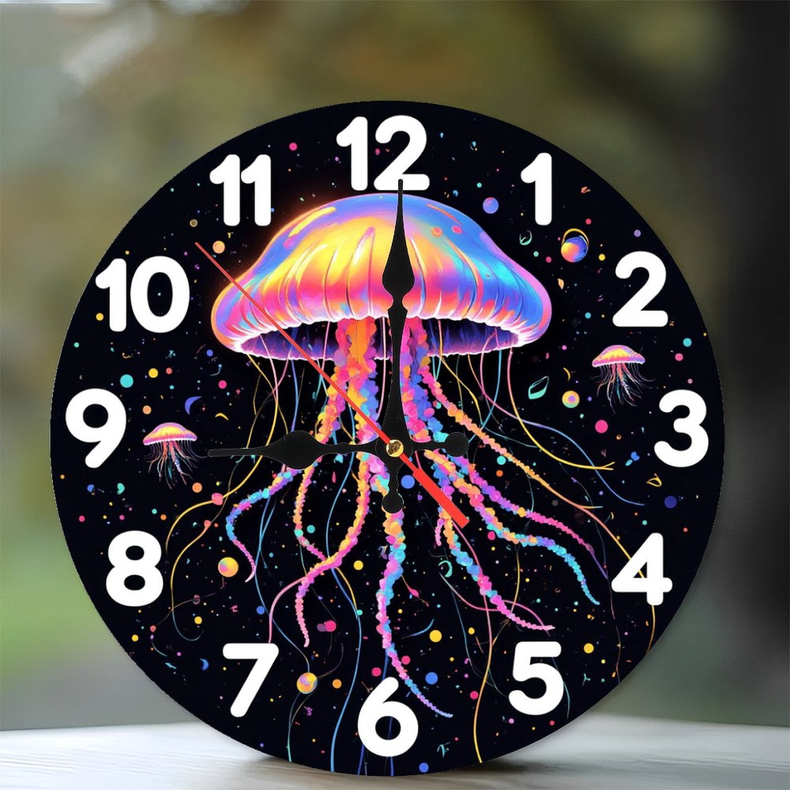 Glowing Jellyfish Clock 10-Inch Silent Wooden Wall Clock, Battery ...