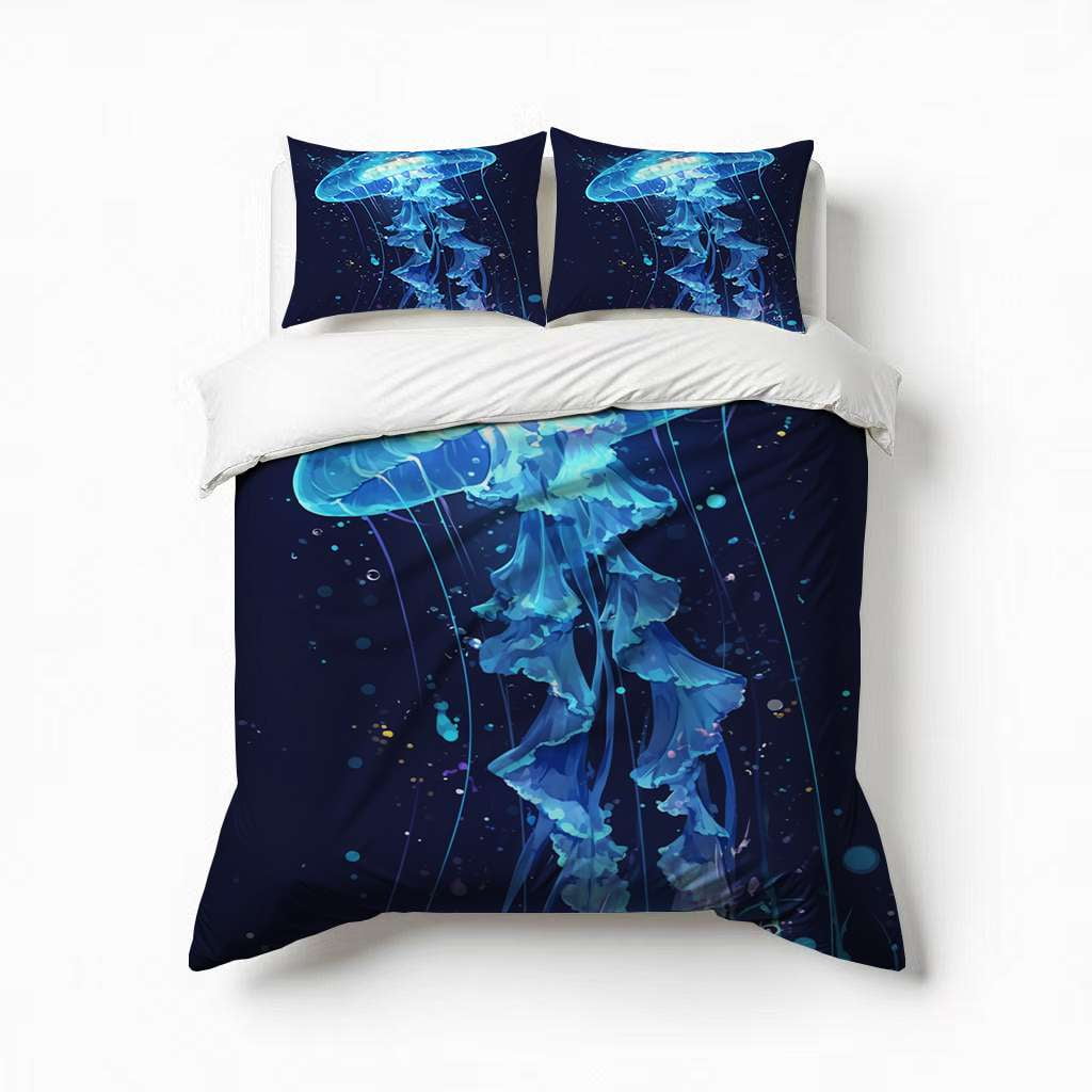 Glowing Jellyfish Floating In Sea Bedding Set 3 Pcs Soft Microfiber ...