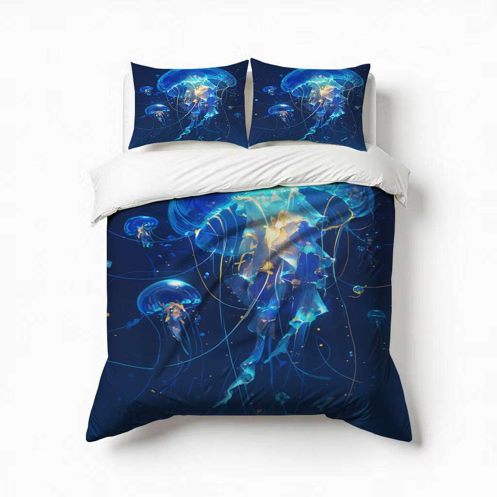 Glowing Jellyfish Floating In Sea Bedding Set 3 Pcs Soft Microfiber ...
