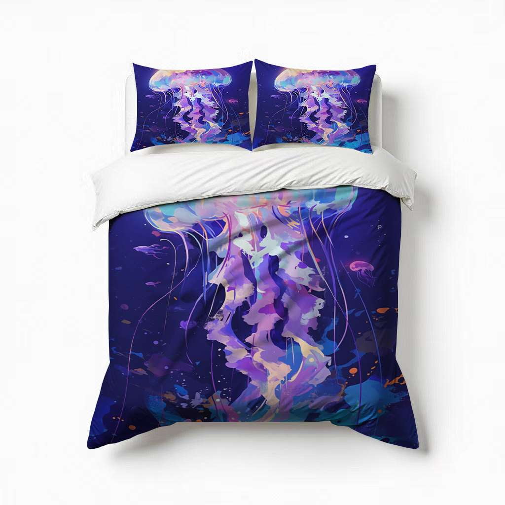 Glowing Jellyfish Floating In Sea Bedding Set 3 Pcs Soft Microfiber ...