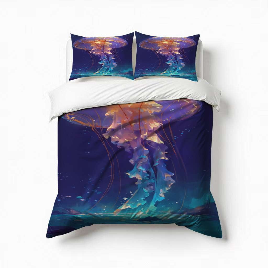 Glowing Jellyfish Floating In Sea Bedding Set 3 Pcs Soft Microfiber ...