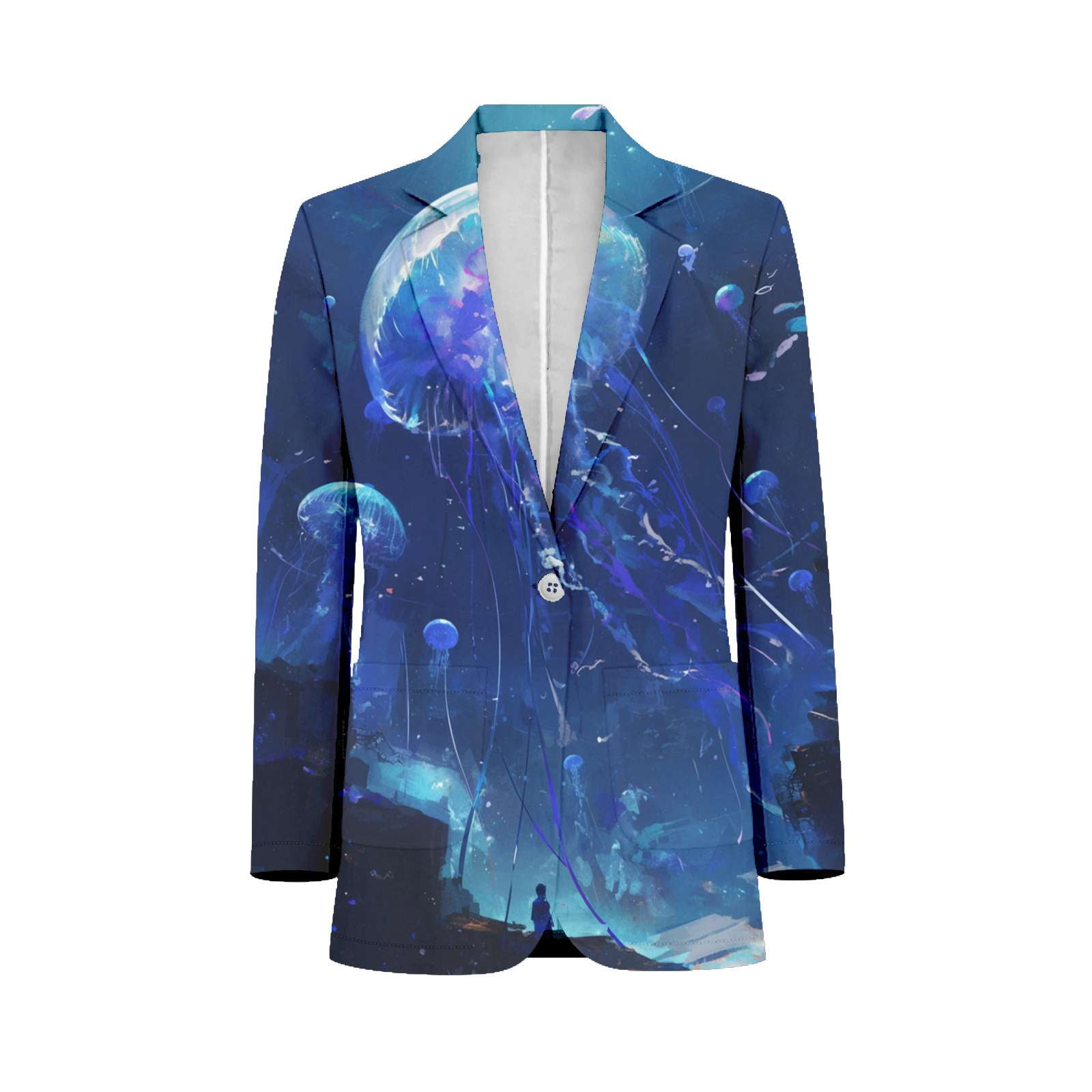 Glowing Jellyfish Floating In Sea Customized Men's Suits full man Shawl ...
