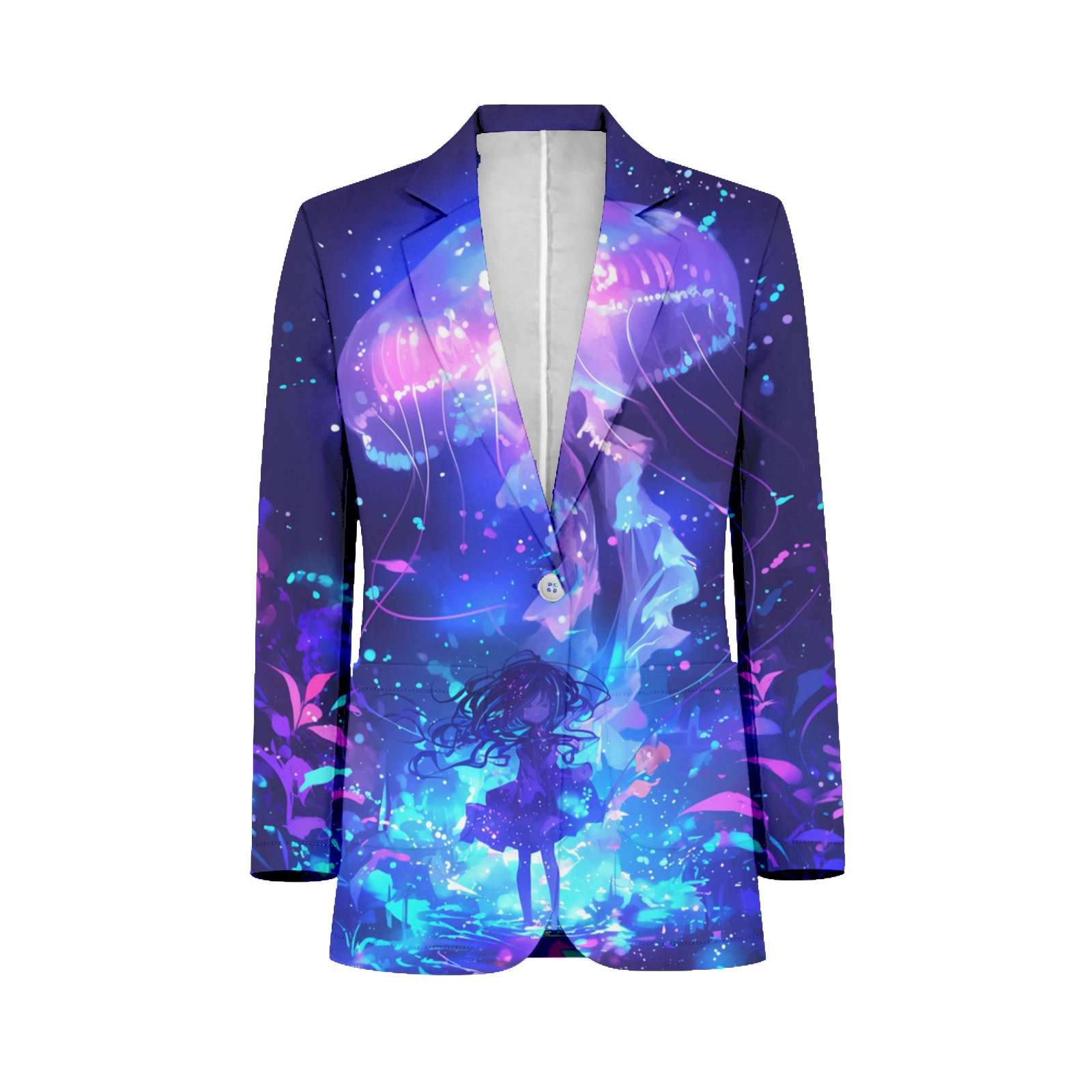 Glowing Jellyfish Floating In Sea Mens Suits Shawl Collar Slim Fit Suit ...