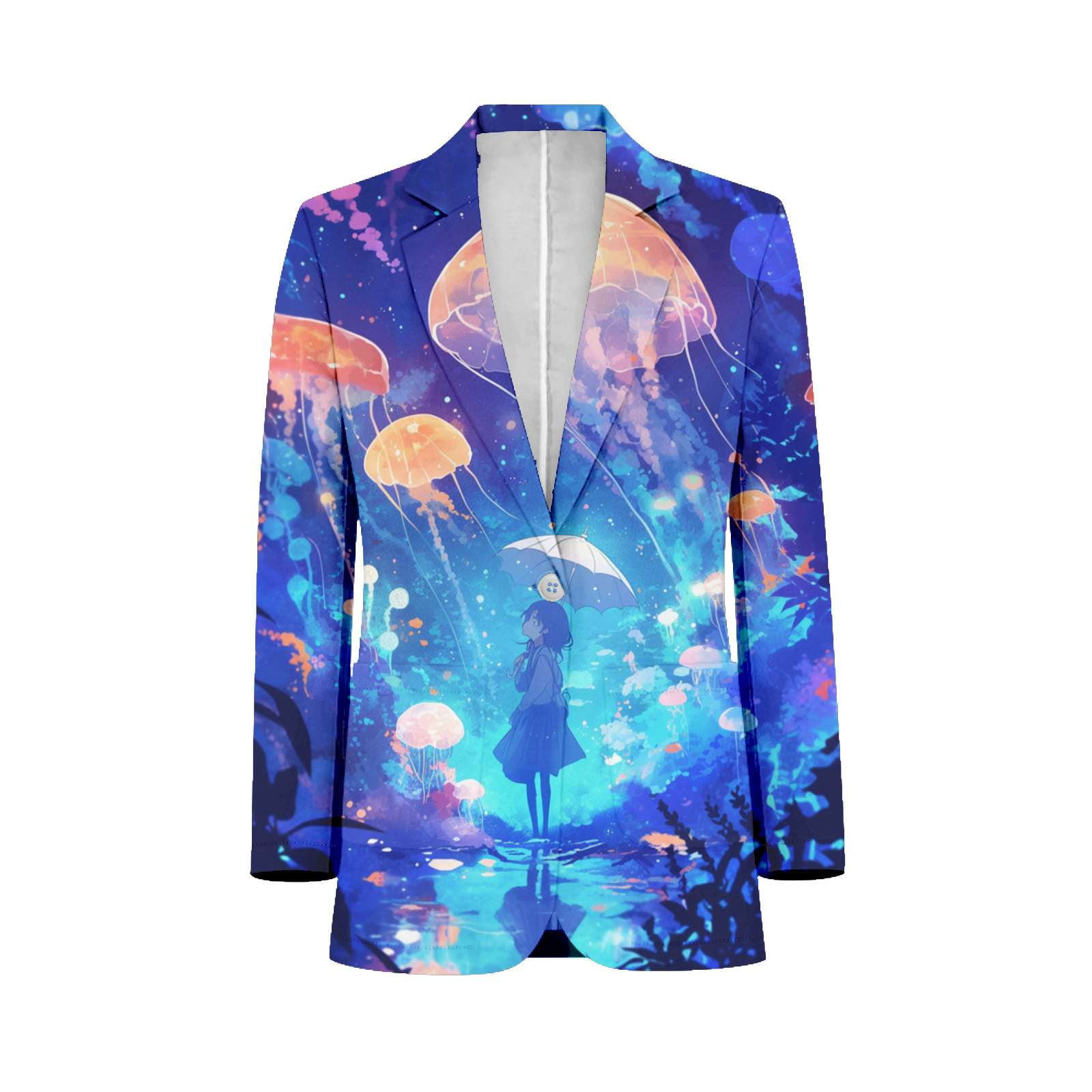 Glowing Jellyfish Floating In Sea Mens Suits Shawl Collar Slim Fit Suit ...