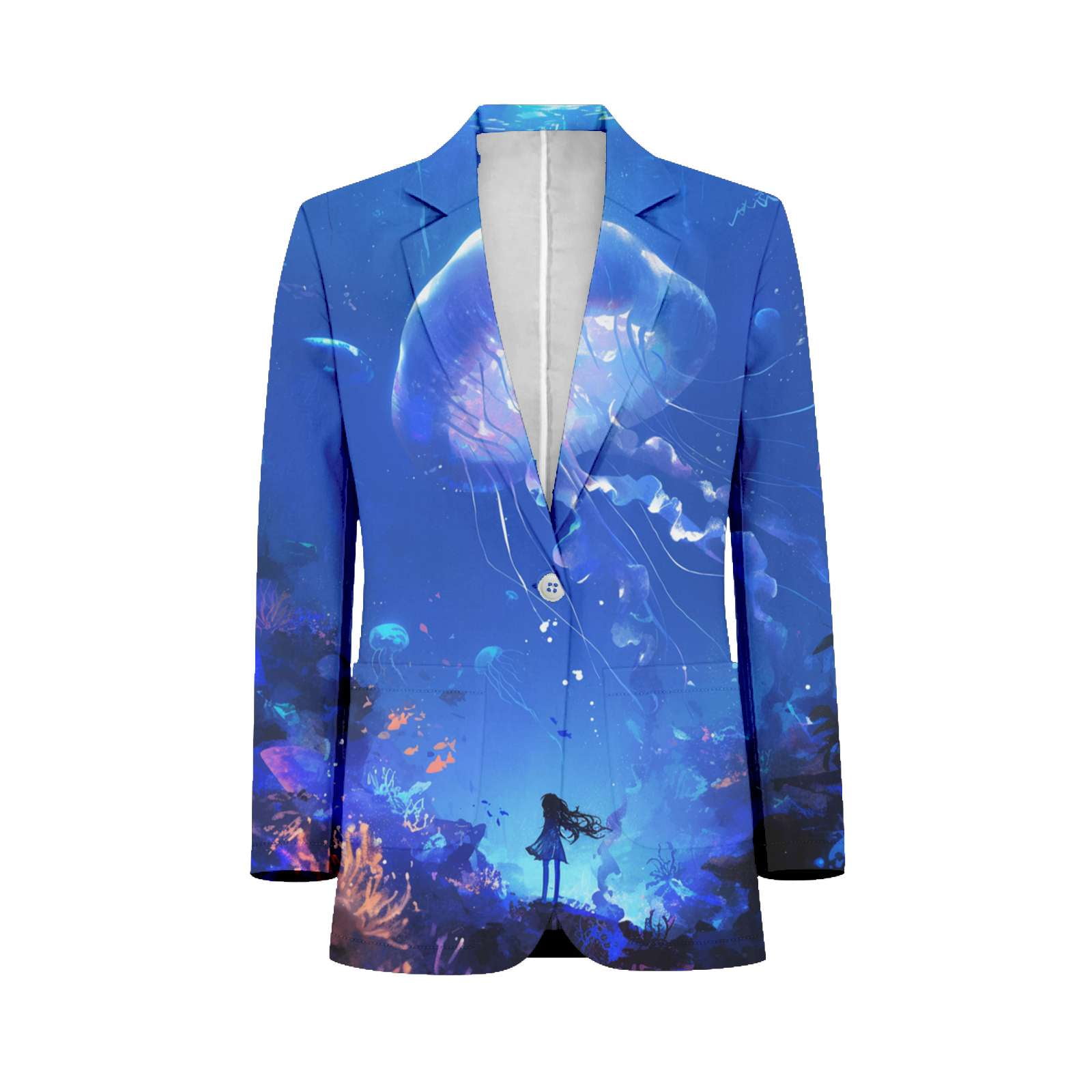 Glowing Jellyfish Floating In Sea Mens Suits Shawl Collar Slim Fit Suit ...