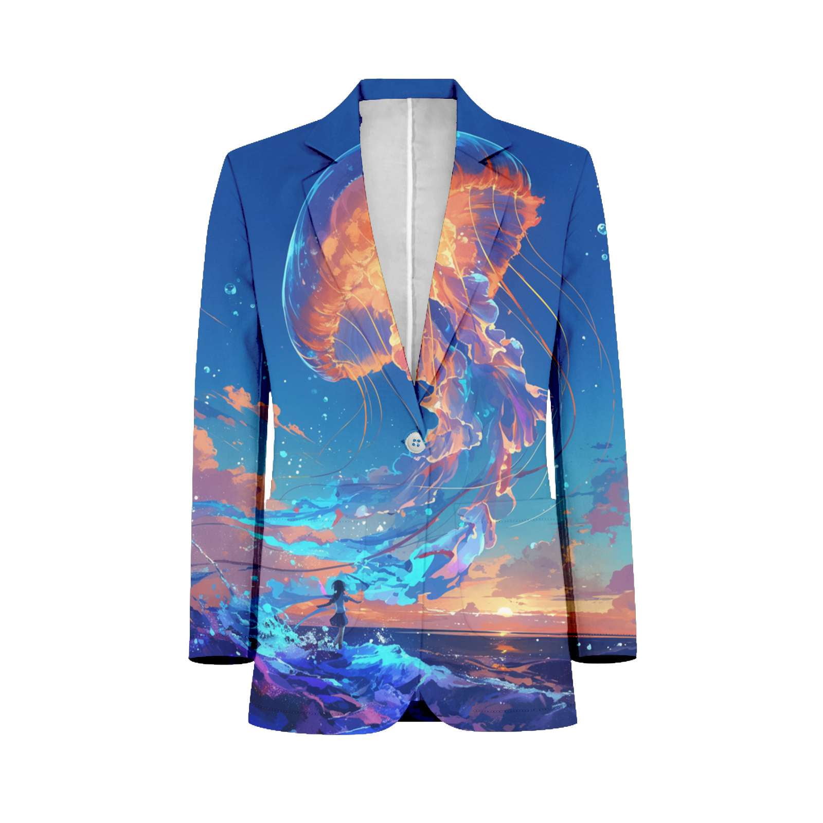 Glowing Jellyfish Floating In Sea Mens Suits Shawl Collar Slim Fit Suit ...