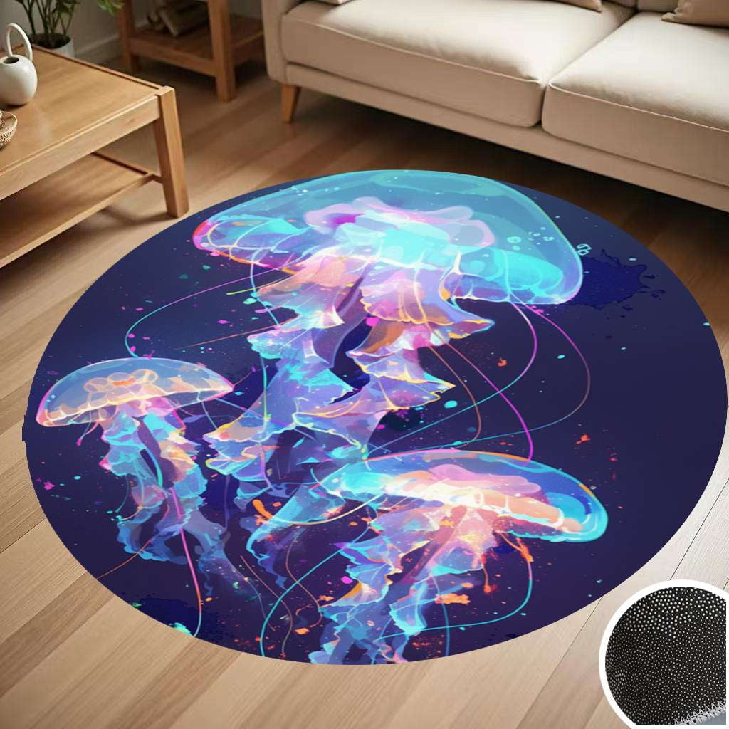 Glowing Jellyfish Floating In Sea Round Carpet Living Room Bedroom Home Decoration Coffee Table ...