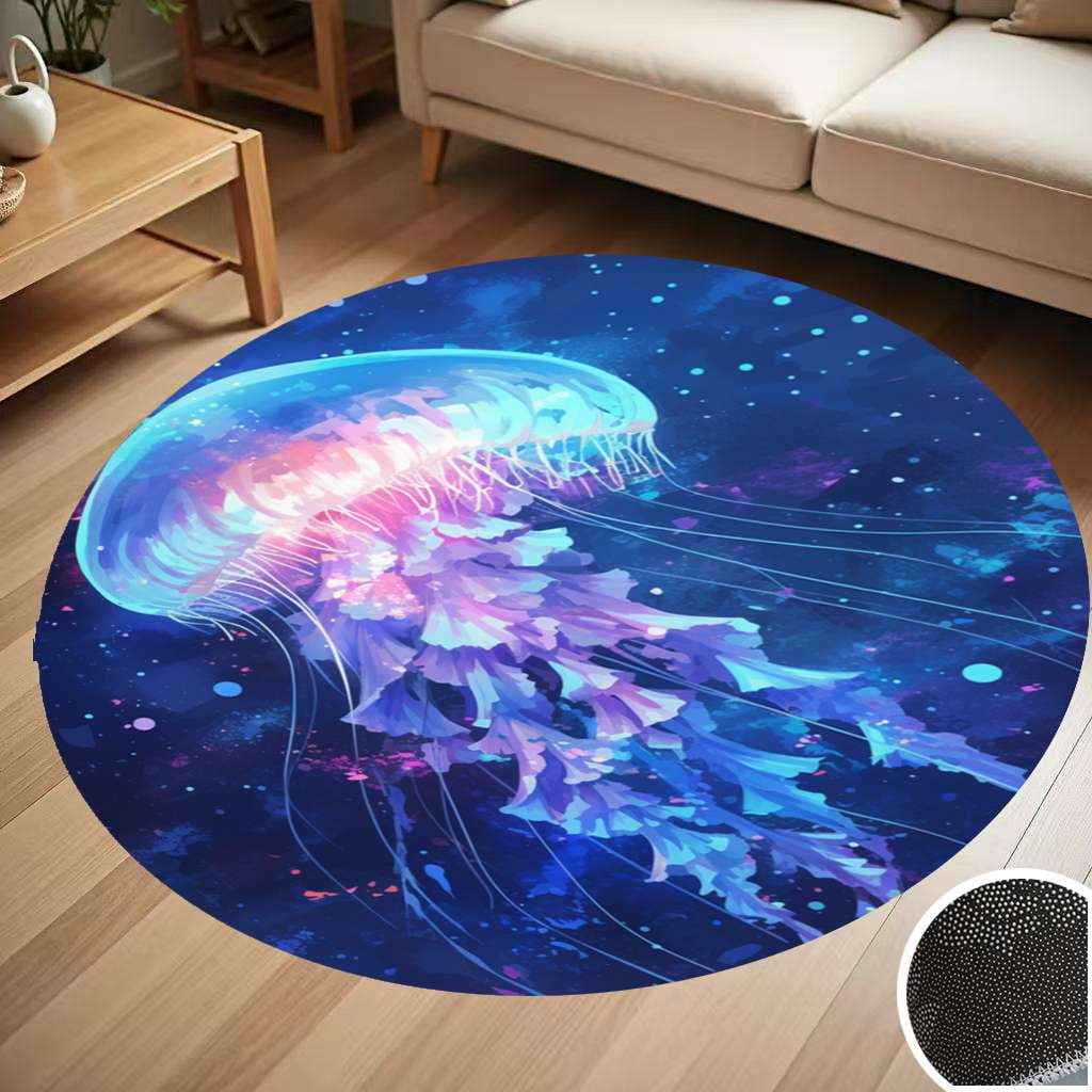 Glowing Jellyfish Floating In Sea Round Carpet Living Room Bedroom Home ...