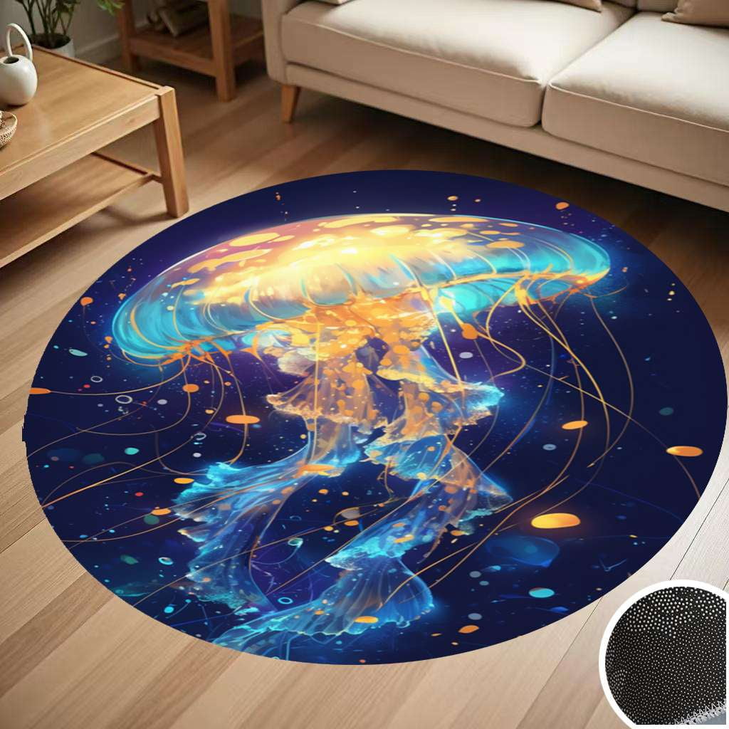 Glowing Jellyfish Floating In Sea Round Carpet Living Room Bedroom Home ...