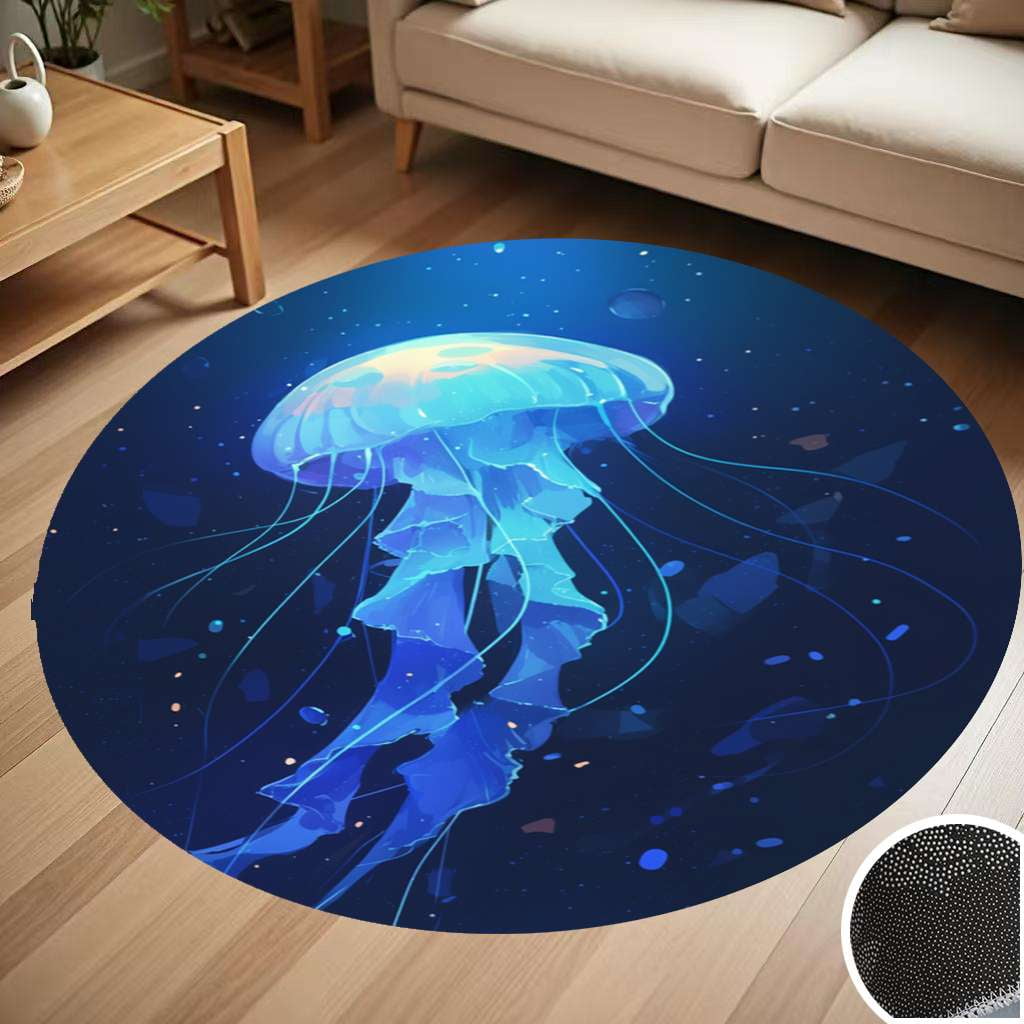 Glowing Jellyfish Floating In Sea Round Carpet Living Room Bedroom Home ...
