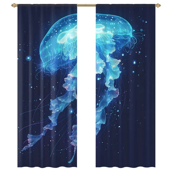 Glowing Jellyfish Floating In Sea Sheer Voile Curtain Window Tulle ...