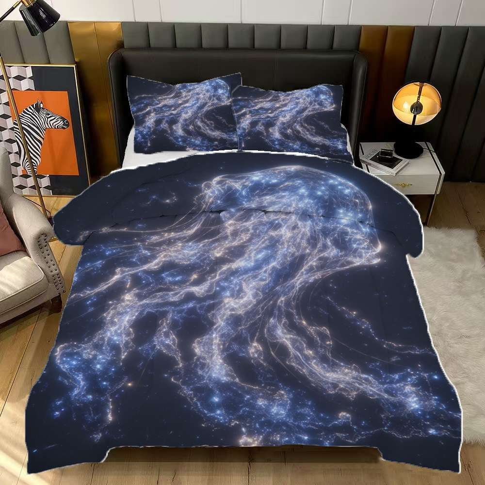 Glowing Jellyfish Nebula Comforter Set Twin Size Bedding Set For Travl Bedroom Decor Quilt With ...