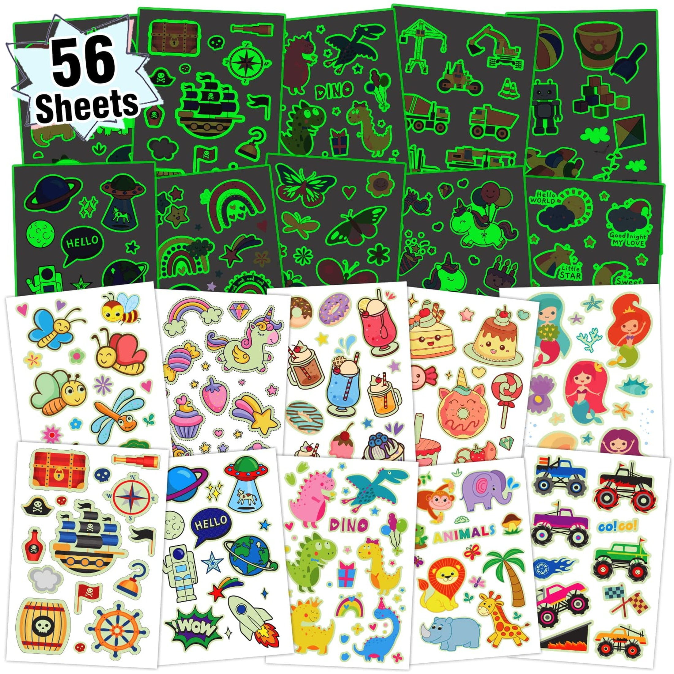 Glowing Kids Sticker Pack - 56 Sheets, 615 Styles - Unicorn, Dinosaur ...
