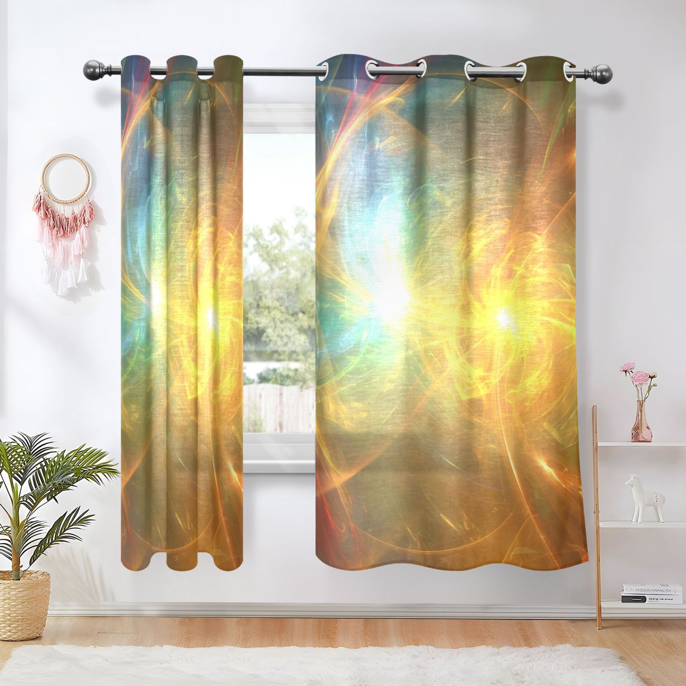 Glowing Lights and Swirls Sheer Curtains 2 Panels Set Grommet Drapes ...