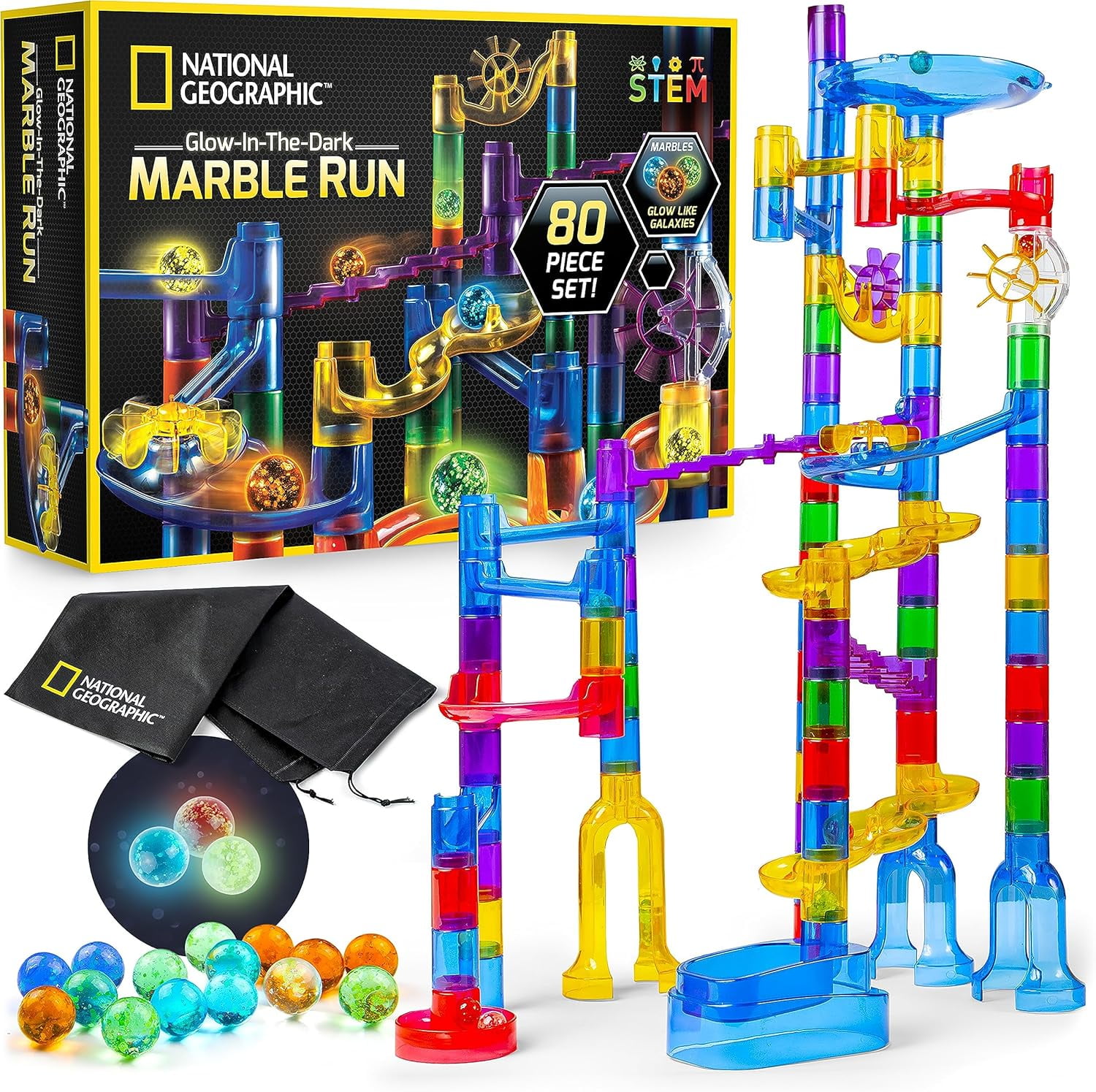 Glowing Marble Run – Construction Set with 15 Glow in The Dark Glass ...