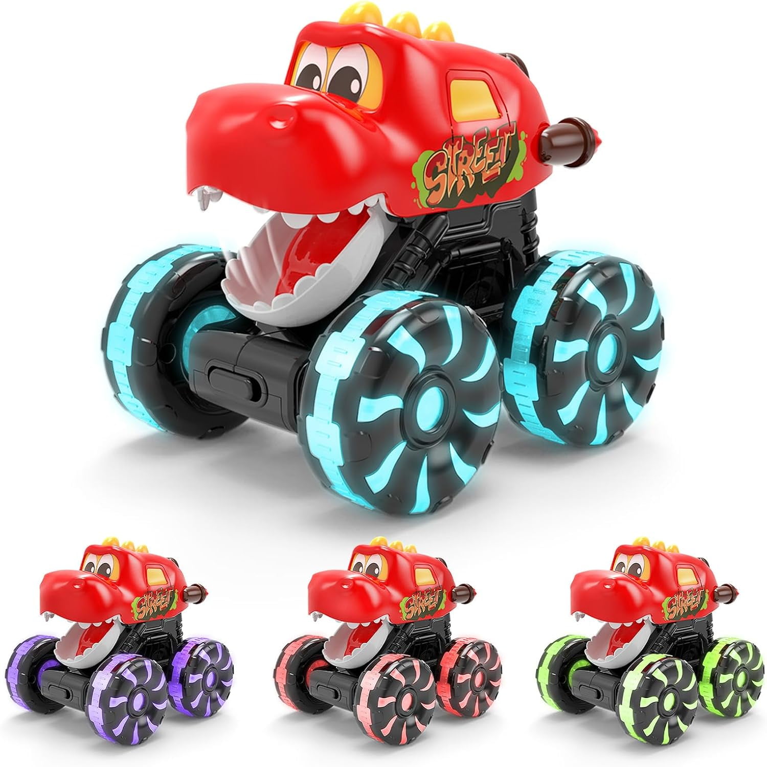 Glowing Monster Toy Car, Press and Go Dinosaur Monster Truck with LED ...