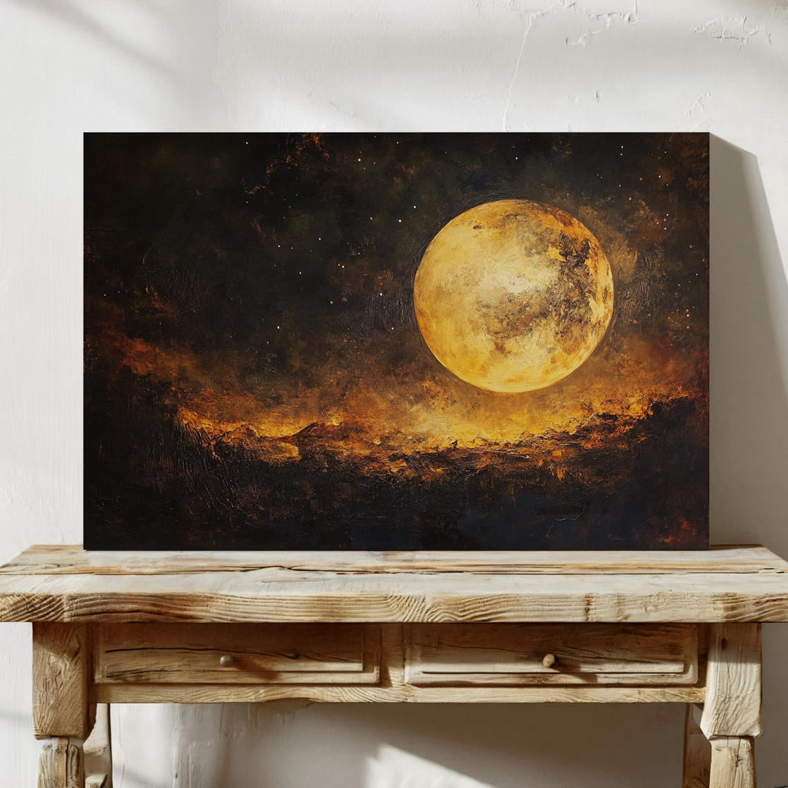 Glowing Moonrise Wall Art – Abstract Lunar Landscape Print – Celestial ...