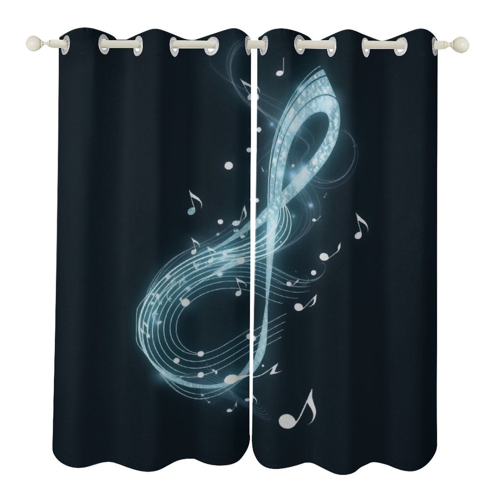 Glowing Musical Notes Blackout Window Curtains for Bedroom Living Room ...