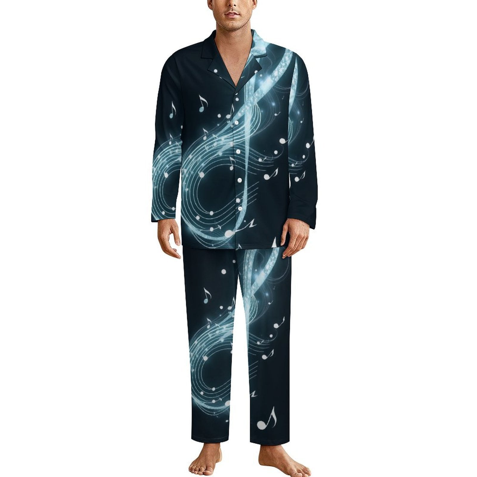 Glowing Musical Notes Pajama Set Soft Sleepwear Man Long Sleeves Casual ...