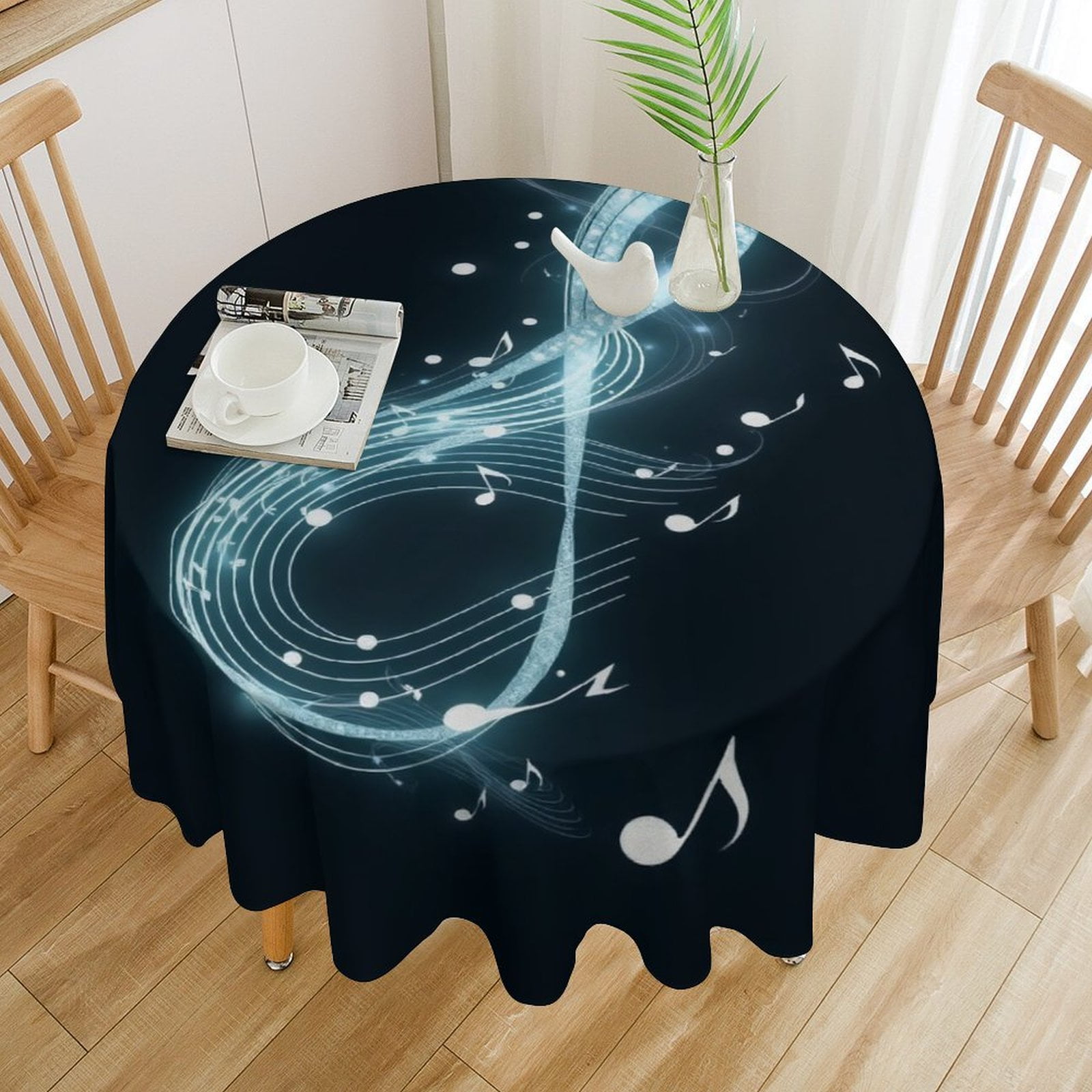 Glowing Musical Notes Table Cloth Round PVC Wedding Kitchen Dining Desk ...