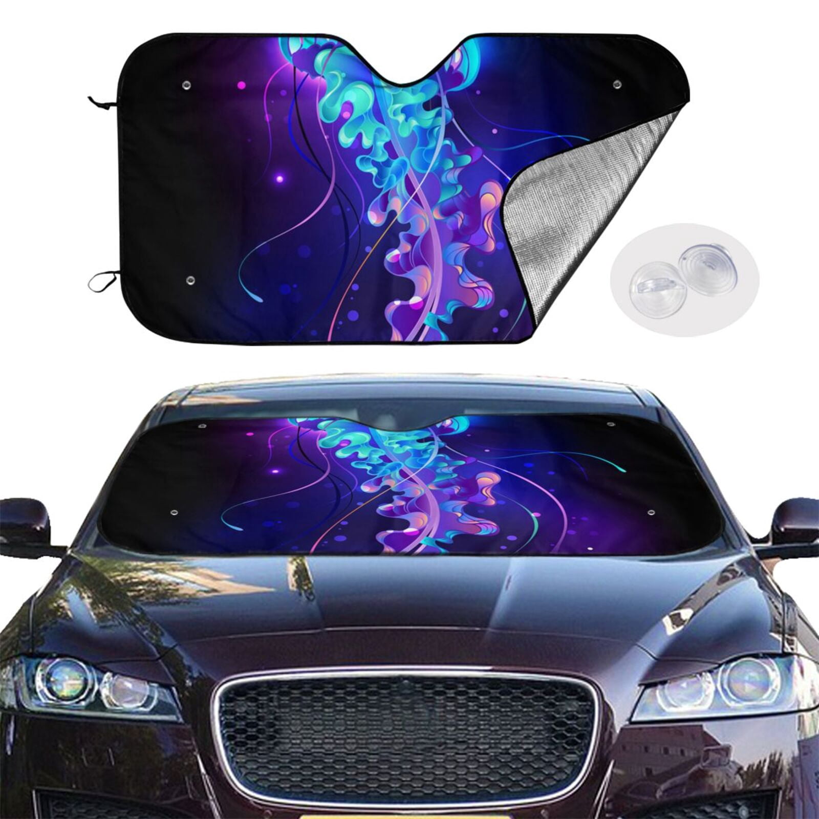 Glowing Neon Jellyfish Windshield Sunshade Sun Shade Front Window Car ...