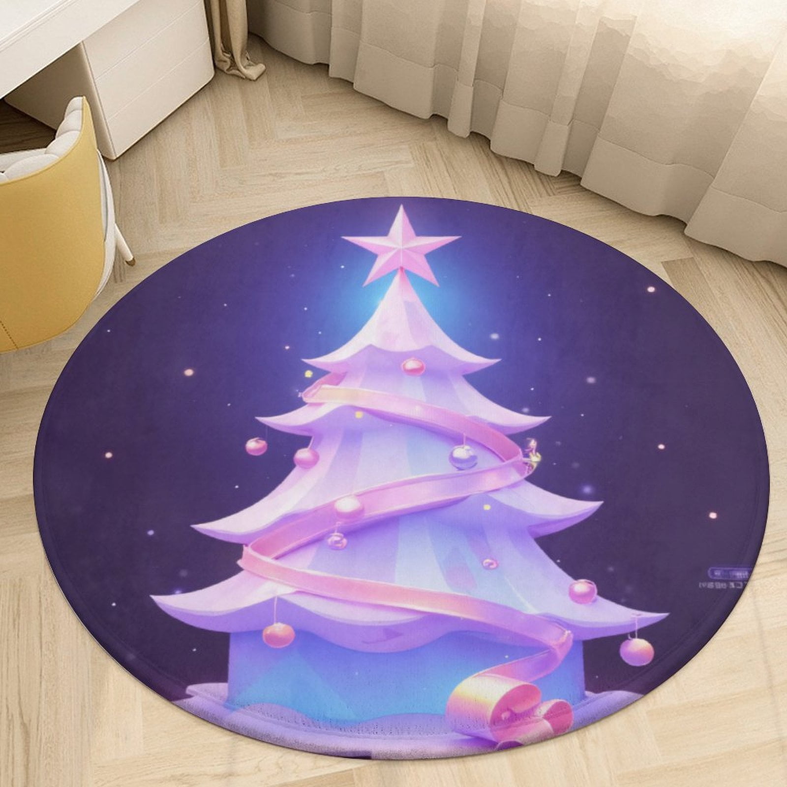 Glowing Pink Christmas Tree Round Area Rugs for Bedroom Living Room ...