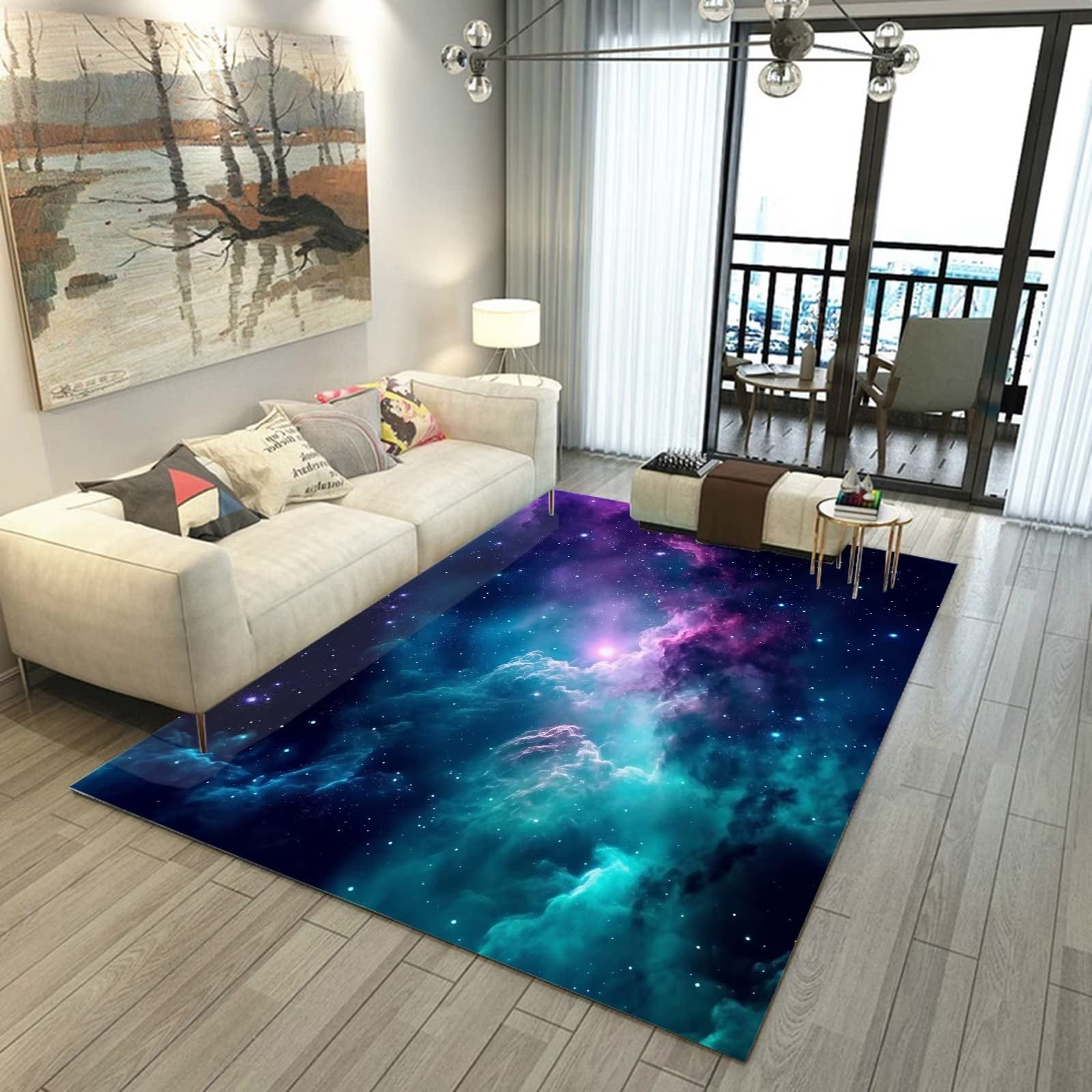 Glowing Planet Carpet Blue Starry Sky Area Rug Outer Space Floor Mat ...