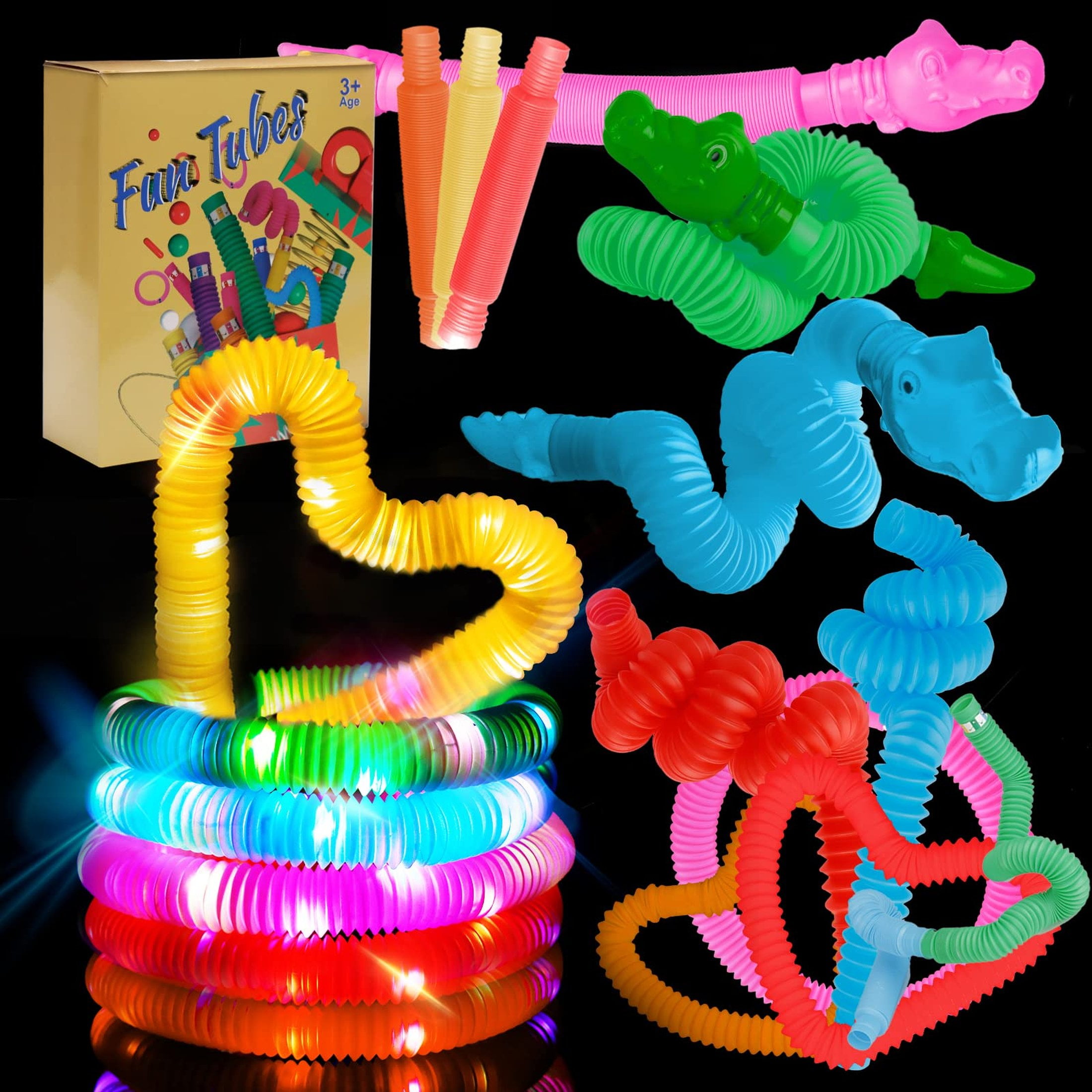 Glowing Pop Fidget Tubes Party Pack - LED Light Up Toys for Kids ...