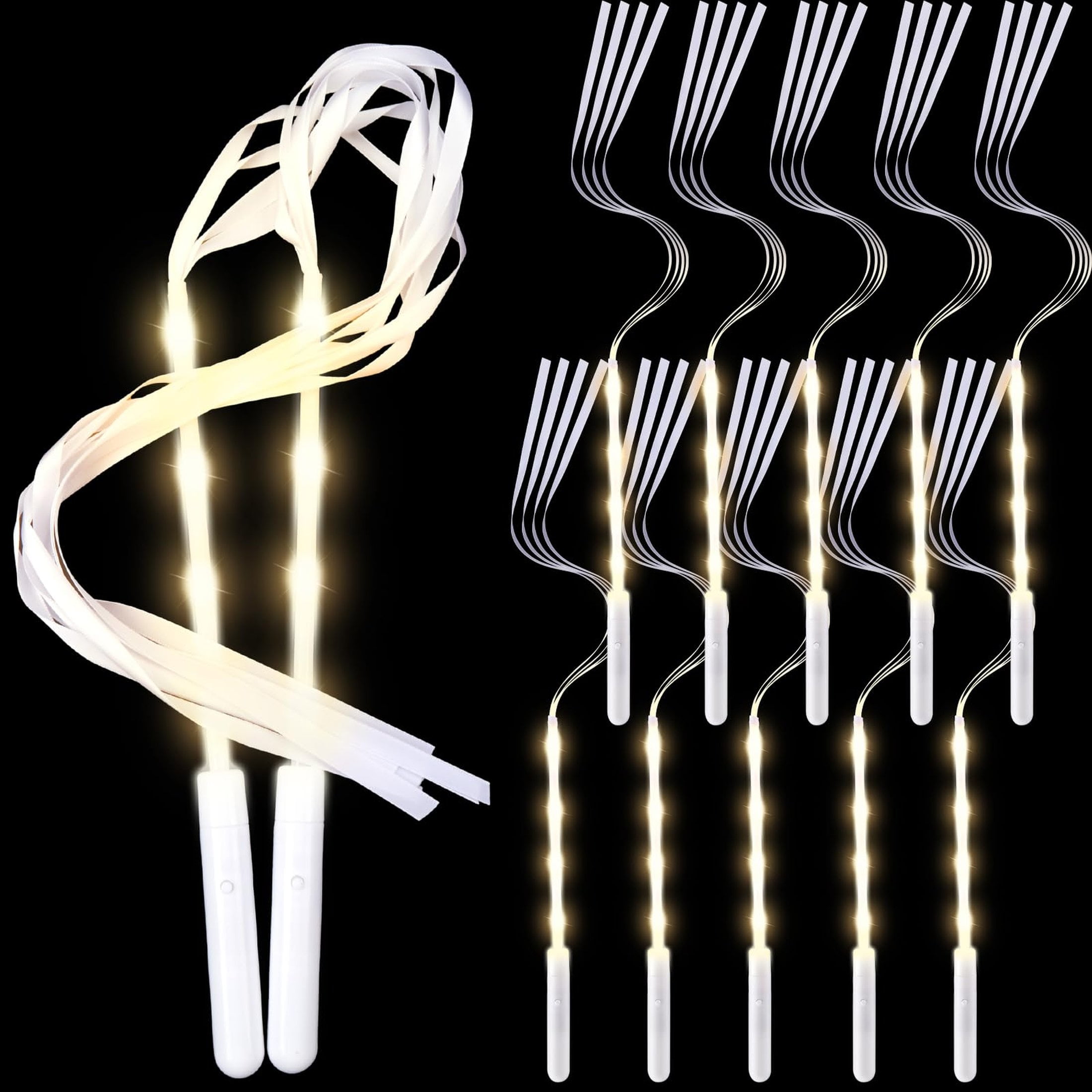 Glowing Ribbon Wedding Wands - 10 Pack LED Fairy Sticks for Reception ...