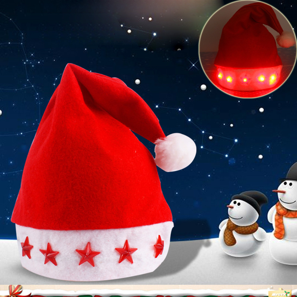 Glowing Santa Hat, Unisex Velvet Classic Santa Hat, Christmas Holiday ...