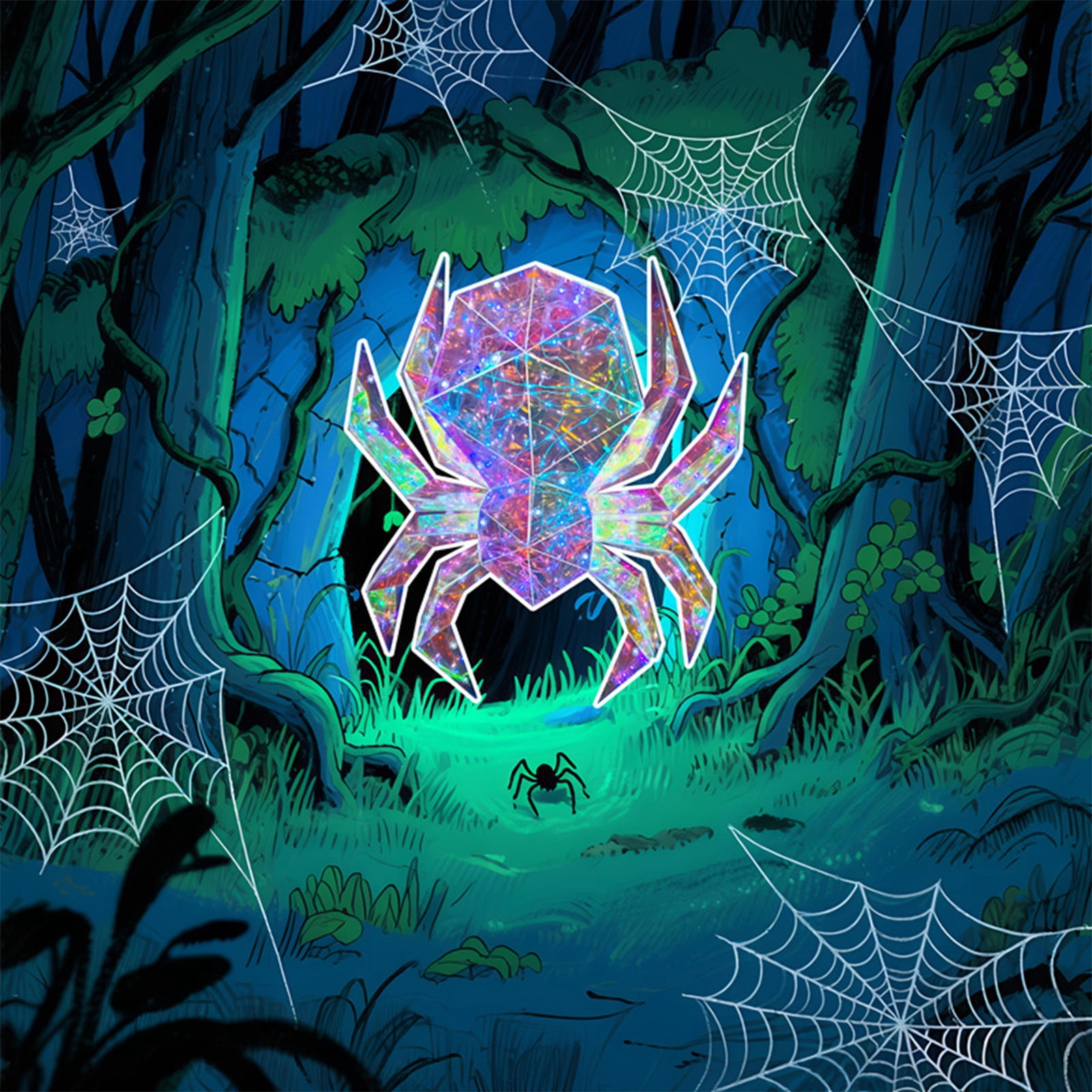 Glowing Spider Statue,15x12" Colorful Luminous Magic Film Spider Model ...