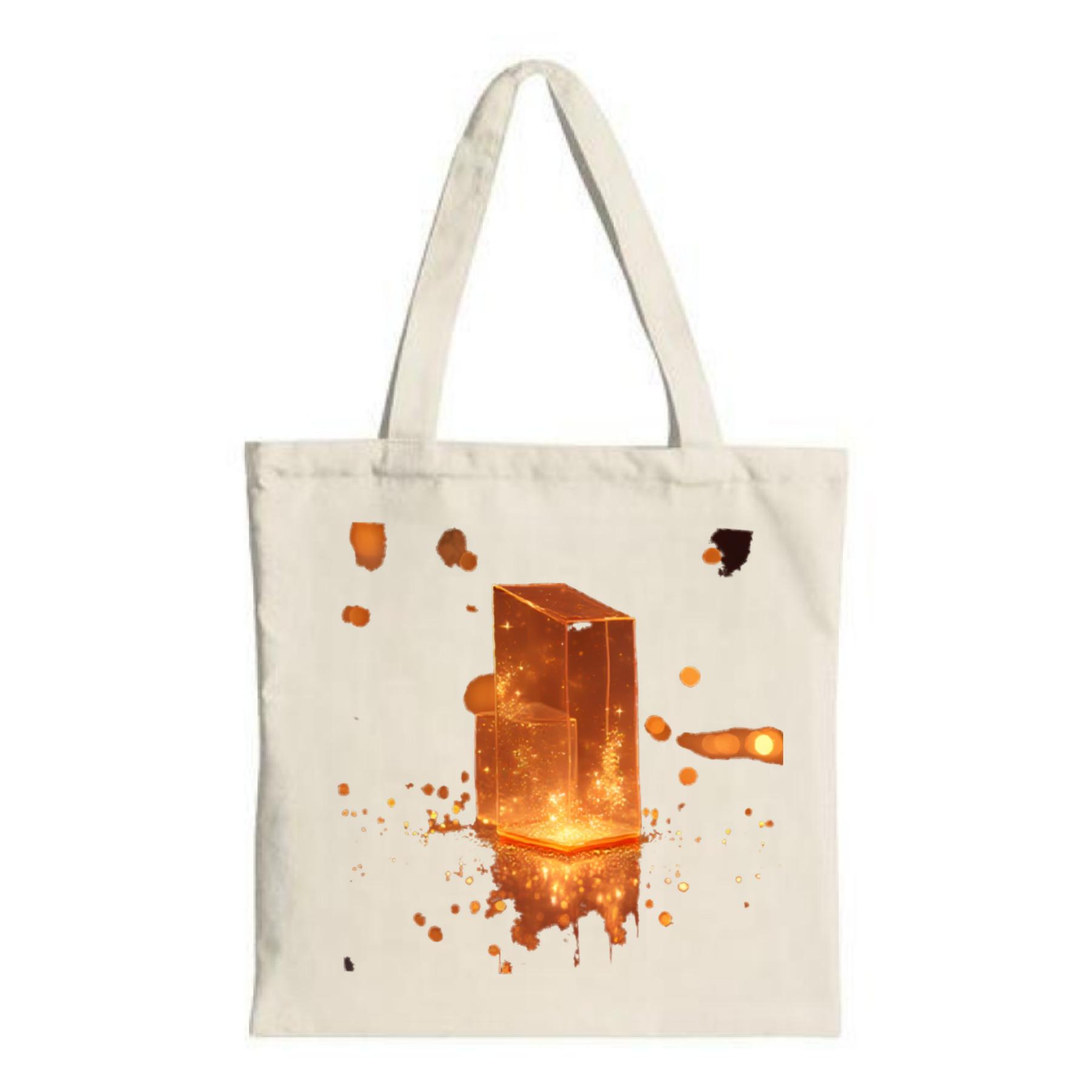 Glowing Transparent Cube Tote Bag - Striking Orange & Black Splashes ...