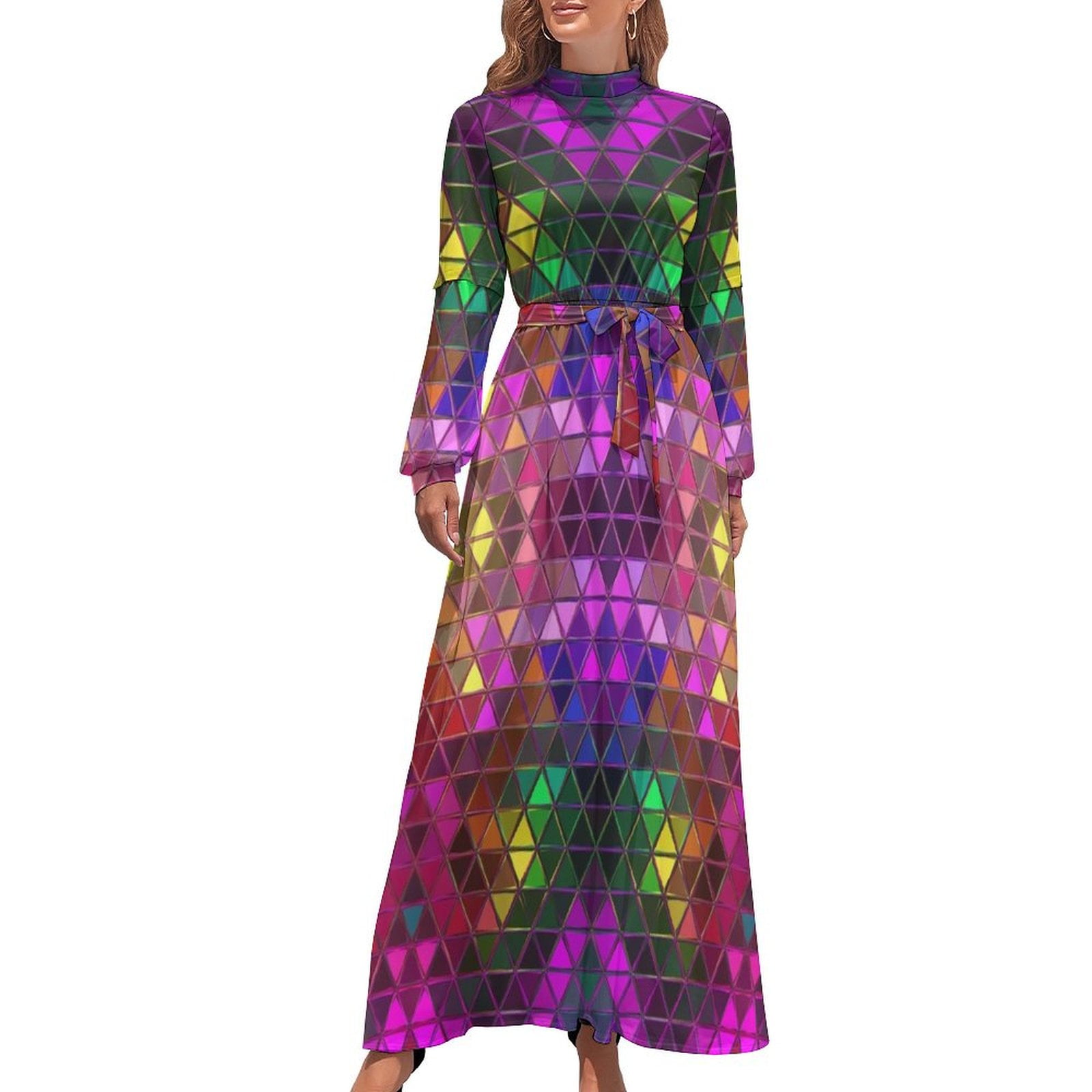 Glowing Triangles Mosaic Pattern Long Dress dress party evening elegant luxury celebrity Dress ...