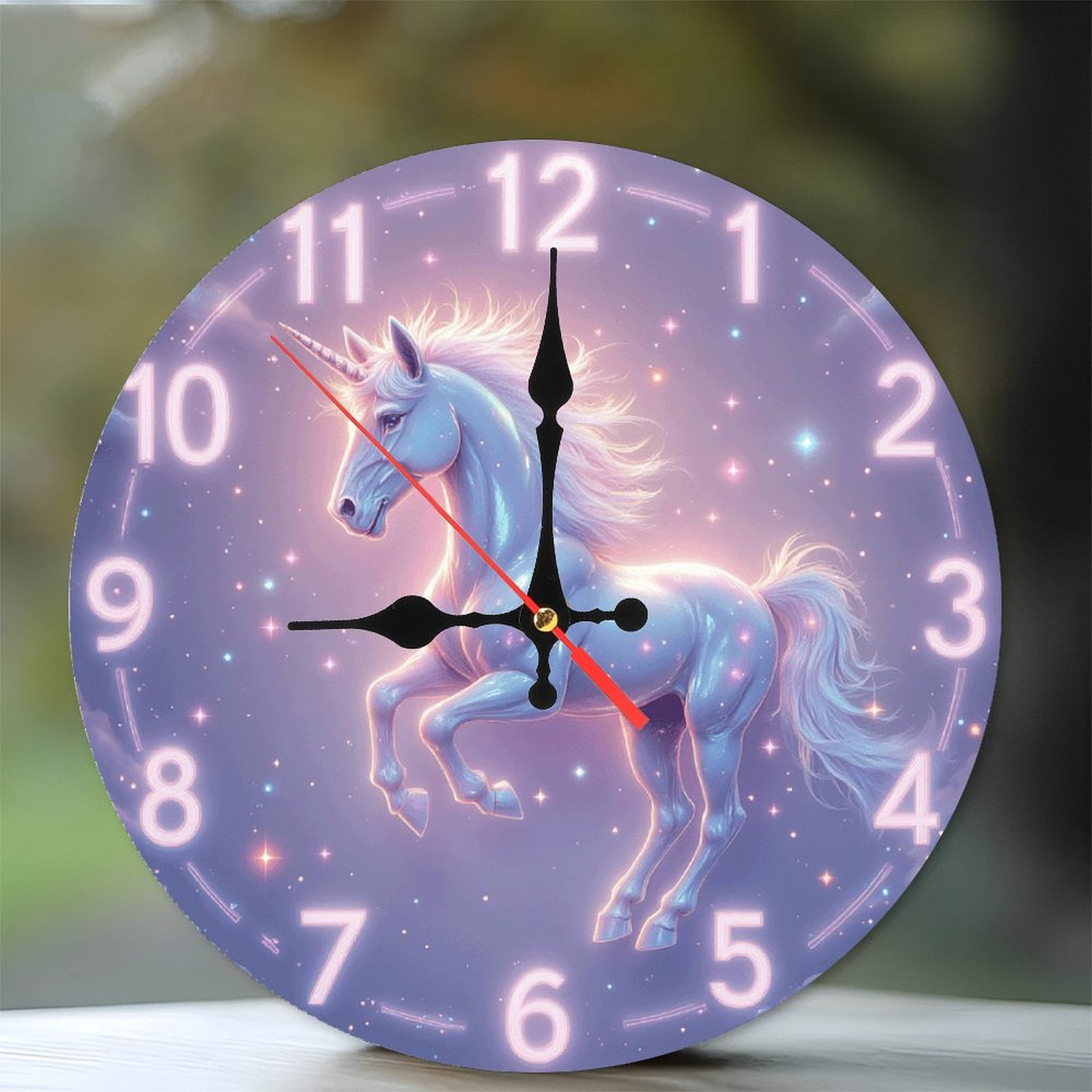 Glowing Unicorn Wall Clock for Home Decor 10-Inch Silent Wooden Wall Clock, Battery Operated (AA ...