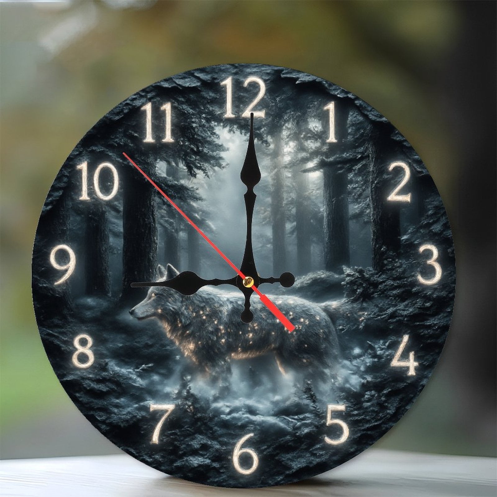Glowing Wolf Forest Clock Mystical Fantasy Wall Clock Decor Art 12-Inch ...