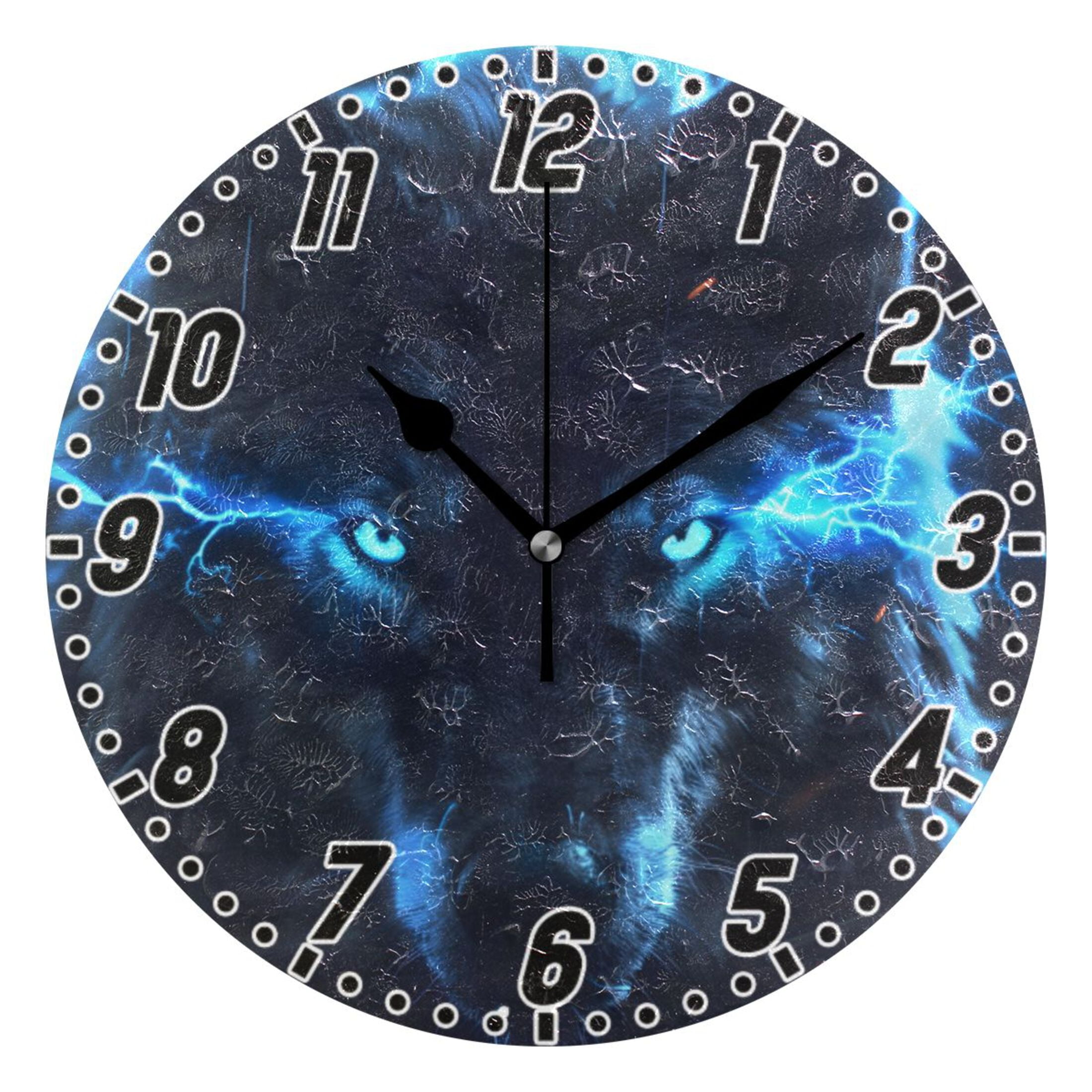Glowing Wolf Wall Clock 9.8 inch Battery Operated Clocks Non-Ticking ...