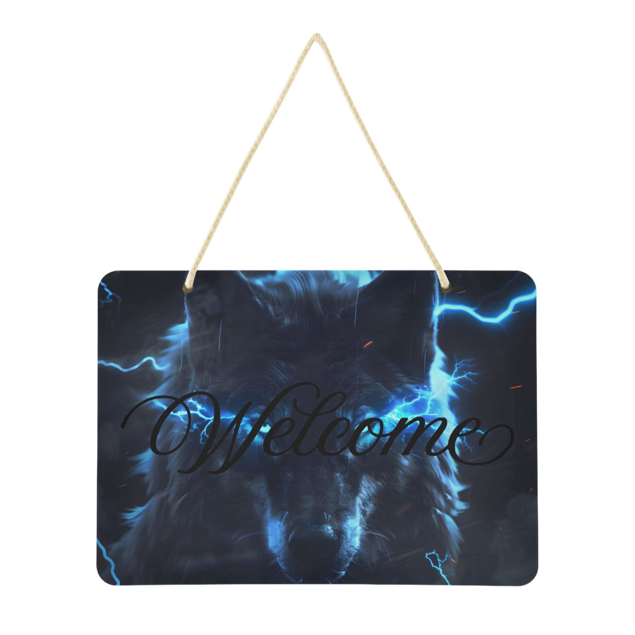 Glowing Wolf Welcome Sign Front Door PVC 14x10 inch Hanger Hello Sign ...