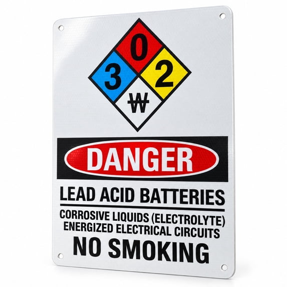 Glownary 14 x 10 Inch Aluminum Safety Sign, Danger Lead Acid Batteries ...