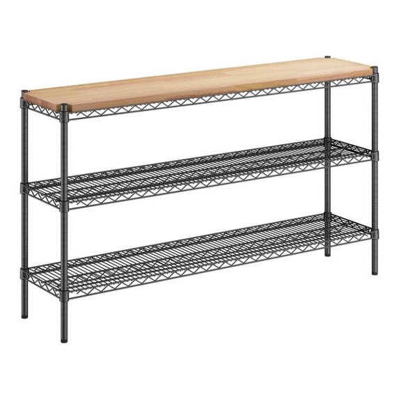 Glownary 14" x 60" Black Epoxy 3-Shelf Kit with 34" Posts and Wooden ...
