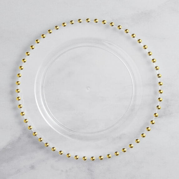 Glownary Beaded Clear Plastic Plates, 7.5 Inch Round with Gold Rim, BPA ...