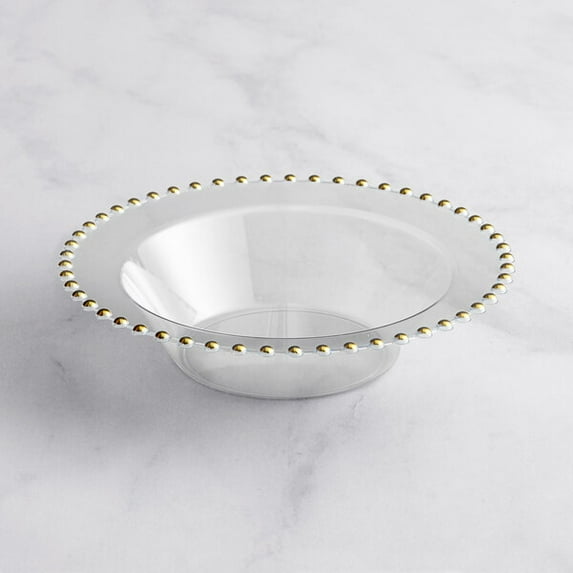 Glownary Beaded Round Plastic Bowl, Clear with Gold Rim, 14 oz, 7 Inch ...
