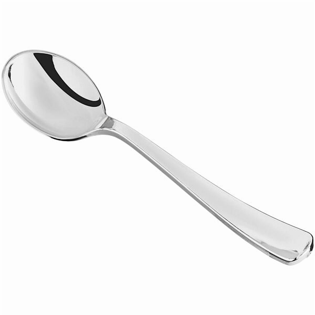 Glownary Classic Silver Plastic Soup Spoons, 5 7/8 Inches, Heavy Weight ...