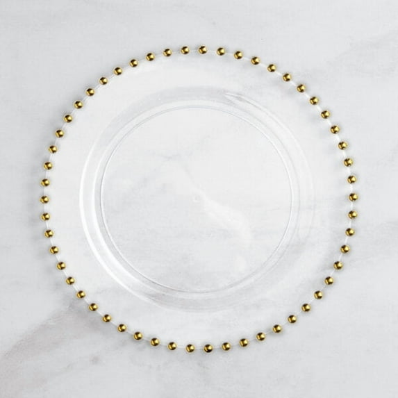 Glownary Clear Plastic Round Plates, 9 Inch, Gold Beaded Rim, BPA Free ...